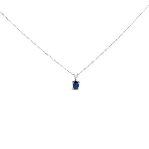 HAUS OF BRILLIANCE 14k Gold Gemstone Solitaire Pendant Necklace - Blue Sapphire | White
